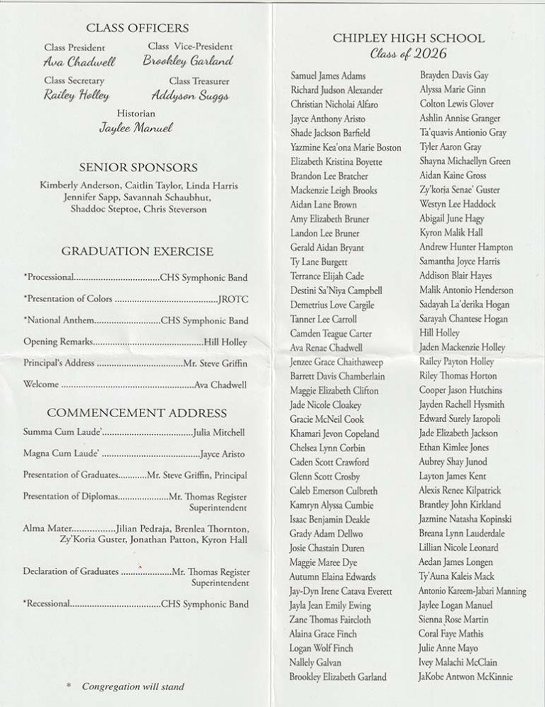 Chipley High School Graduation “Class of 2026” – Chipley Bugle